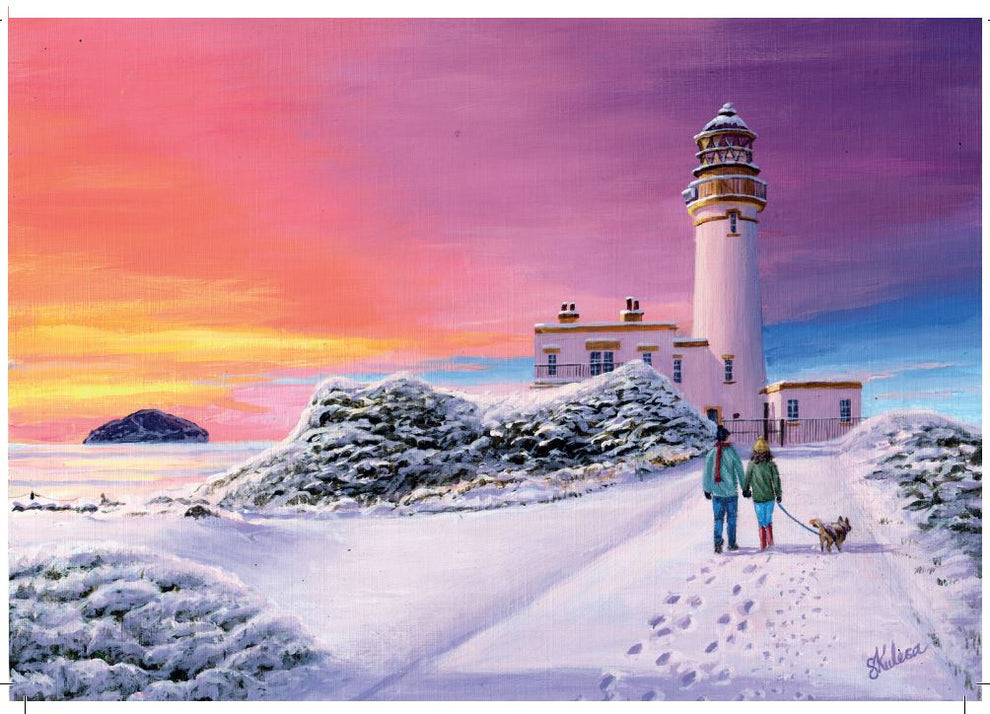 Turnberry Lighthouse and Ailsa Craig in Winter Christmas Cards (Pack o ...